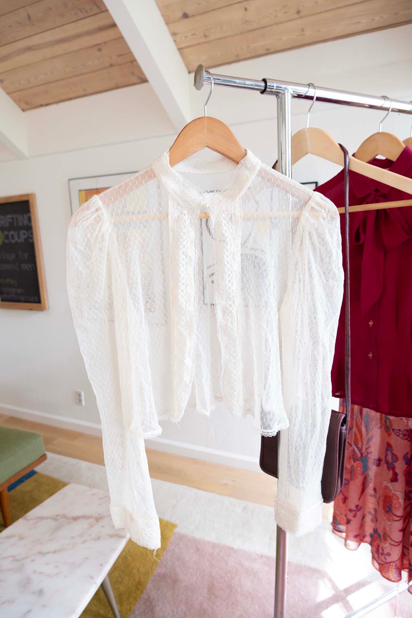 Vintage 1970s Lace Puff Sleeve Cream Colored Cropped Victorian Style ...