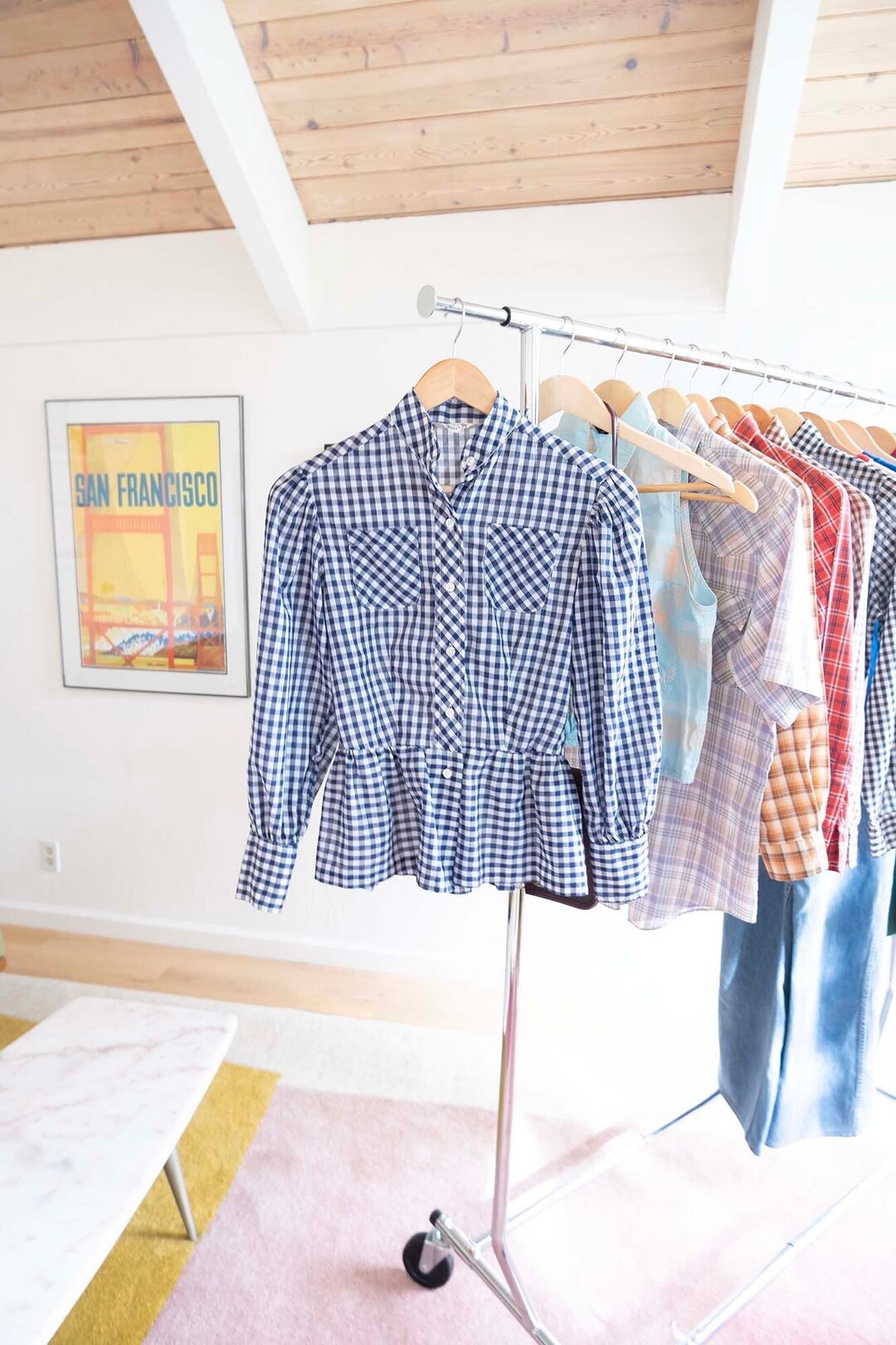 Vintage 1970s Stuffed Shirt Blue and White Gingham Peplum Puff Sleeve ...