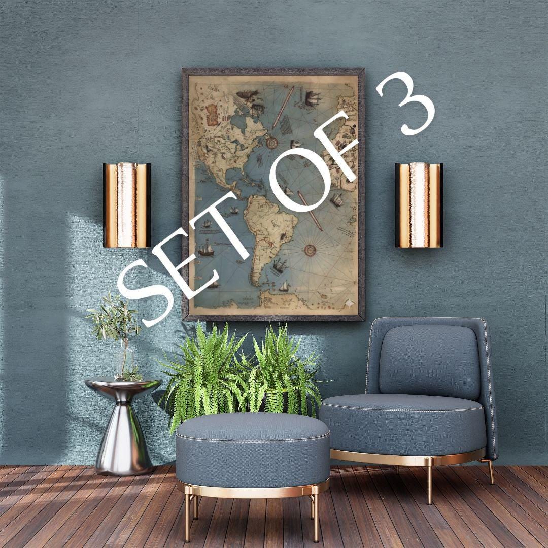 Piri Reis Style World Map Set of 3, Modern Cartography Art (digital ...