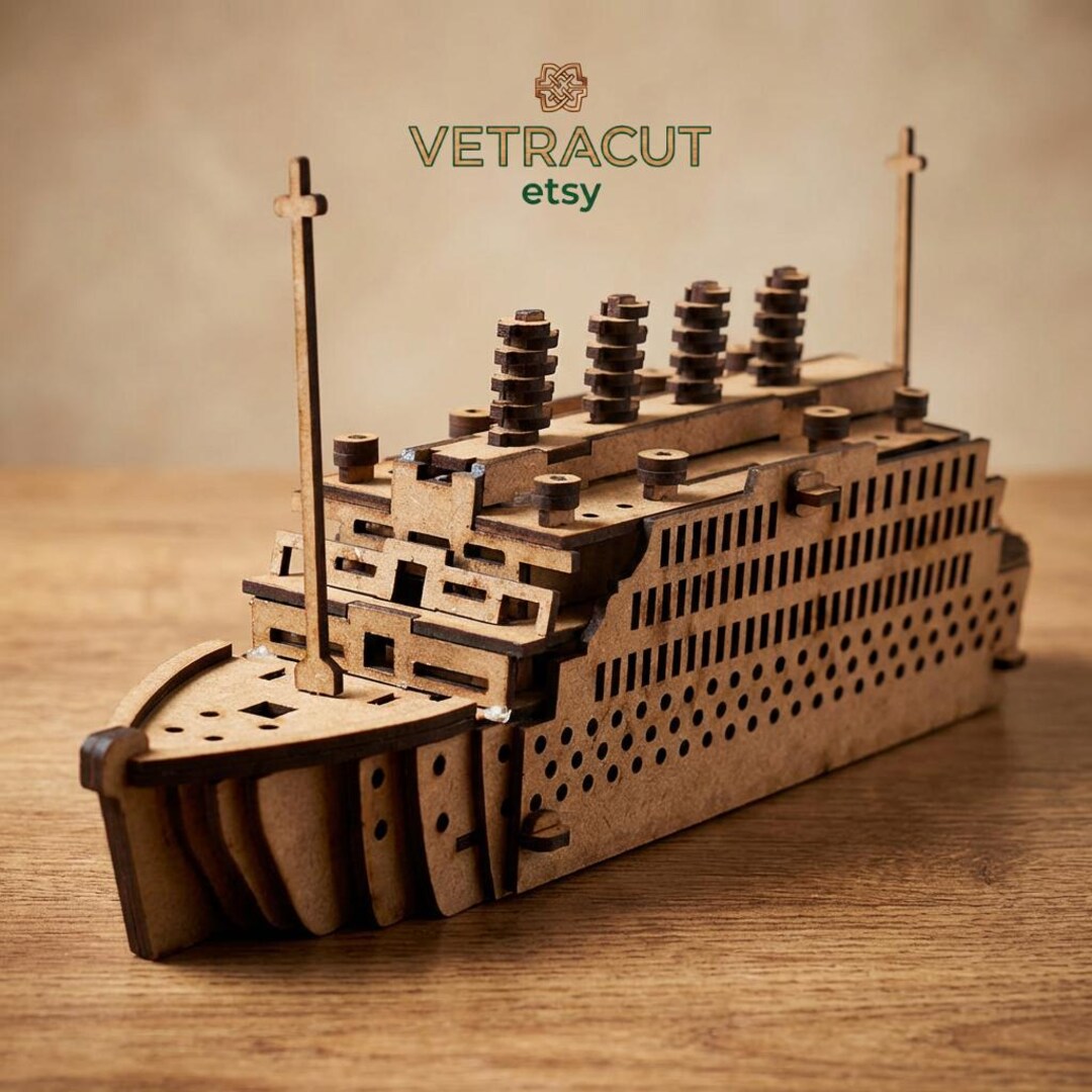 Laser Cut Wooden Titanic Sailing Ship 3D Model | 3mm DXF SVG CDR Files ...