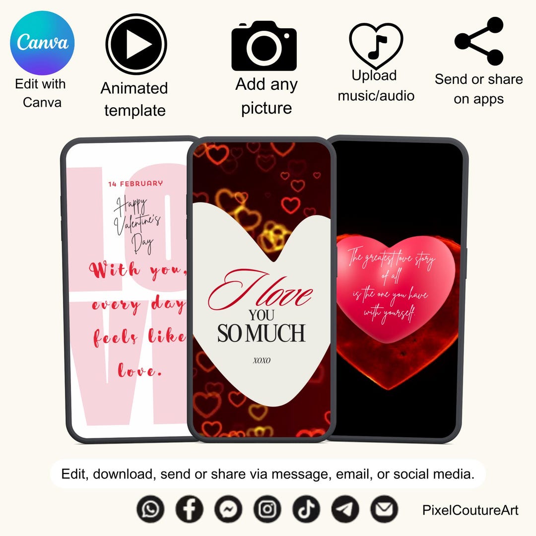 Animated Valentine's Day Video Card, Editable Canva Template (digital ...