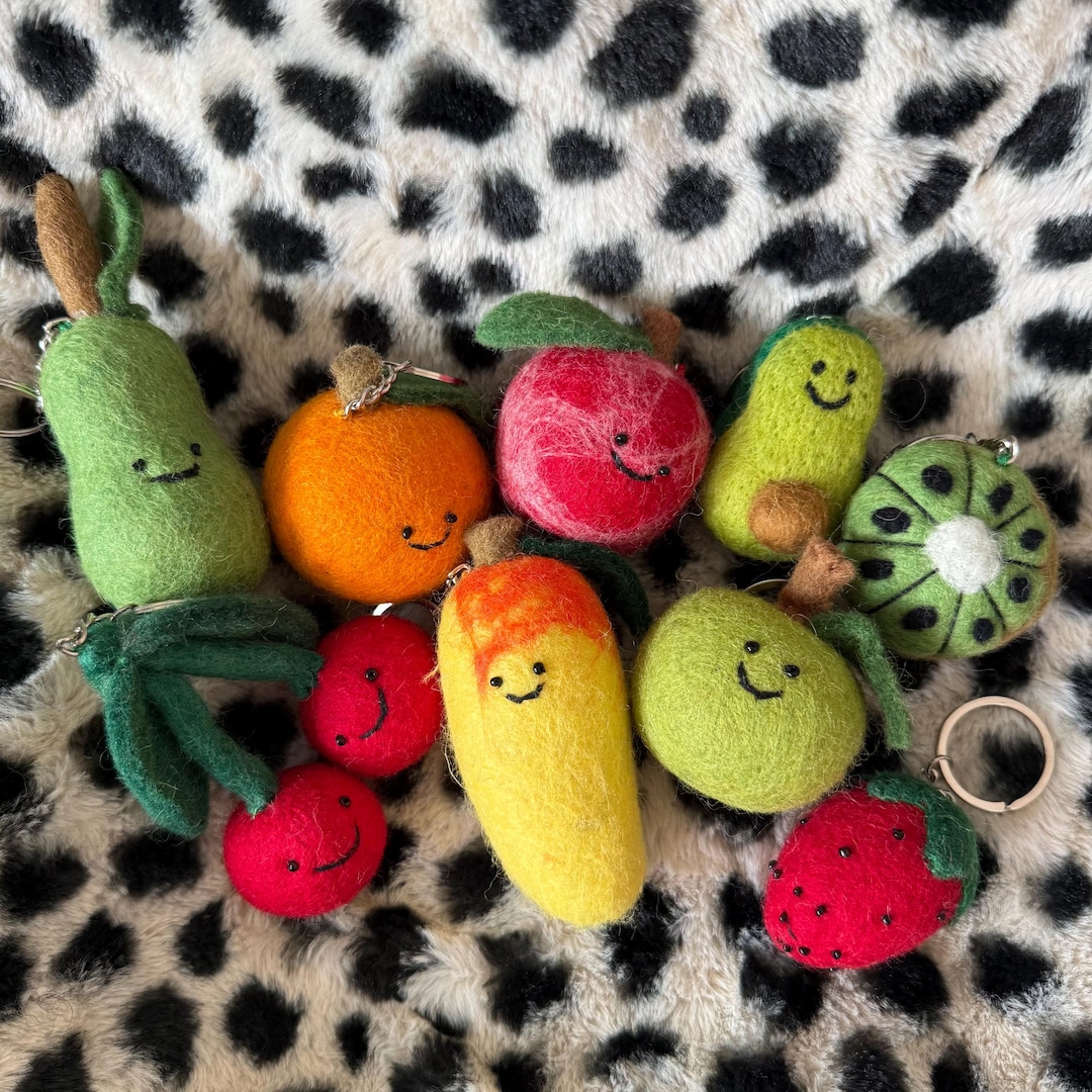 Handmade Wool Felt Fruit Keychains | Needle Felted Ornament Gift - Etsy