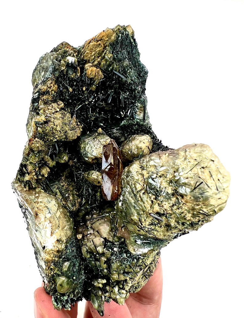 315 Gram Natural Rare Sphene Titanite Crystal Cluster With Aegirine on ...