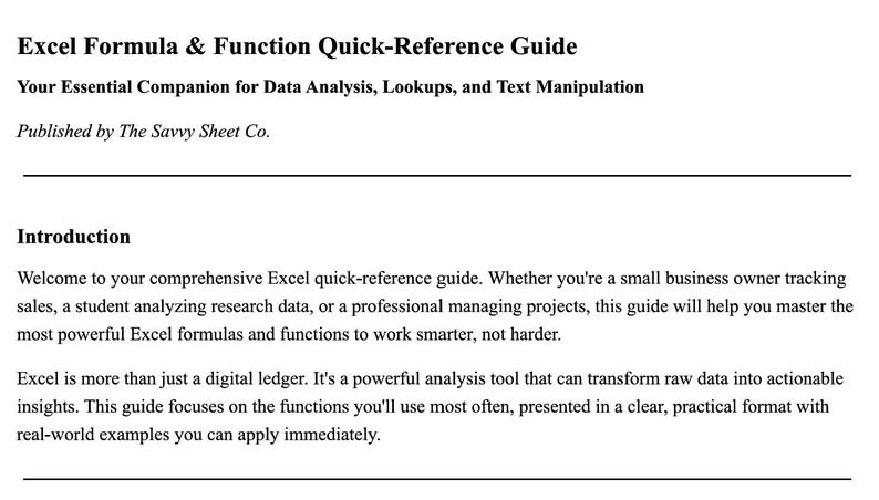 Excel Quick Reference Guide | Formula & Function Cheat Sheet PDF ...