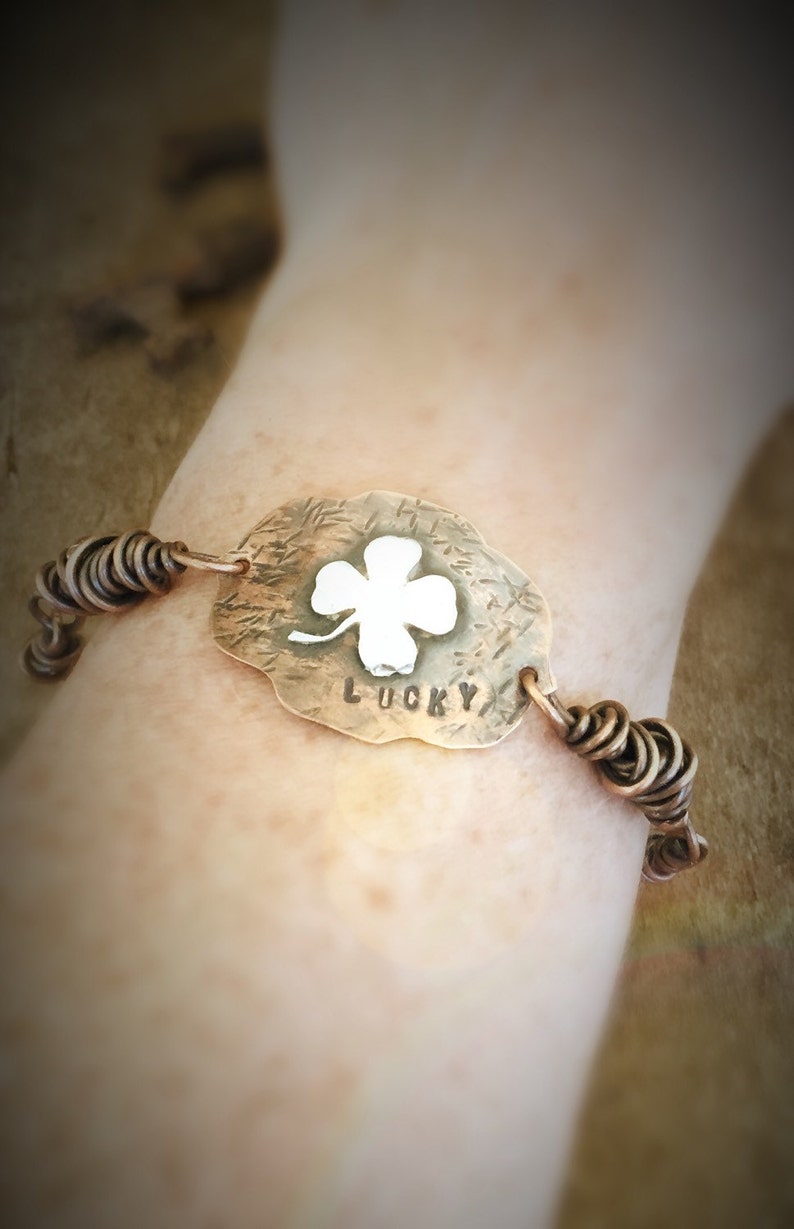 Four Leaf Clover, Lucky Jewelry, Copper Bracelet for Women With Silver ...