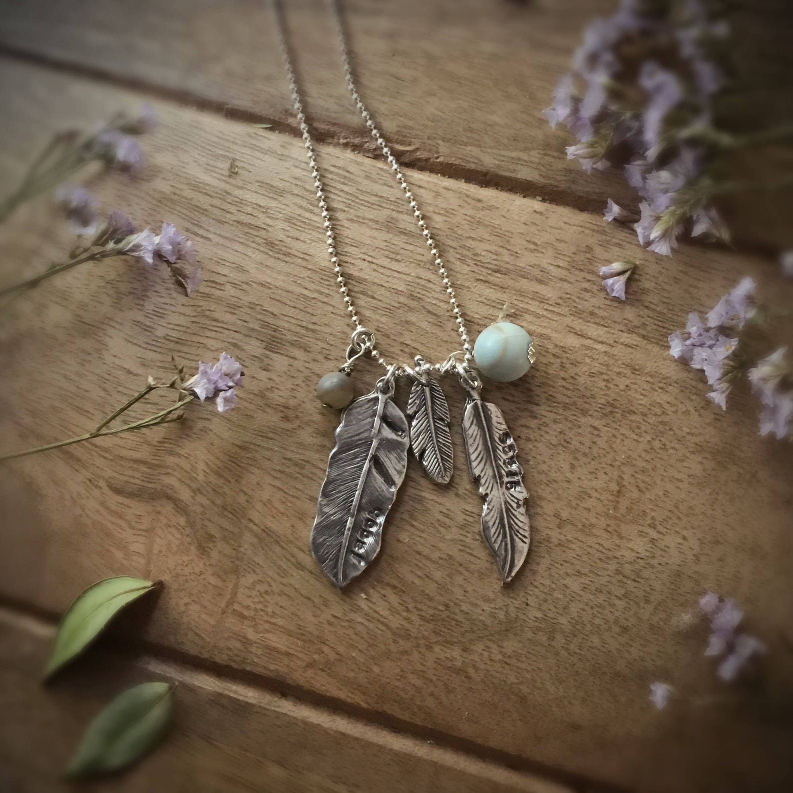 Personalized Feather Necklace With Kids Names Great Gift for | Etsy