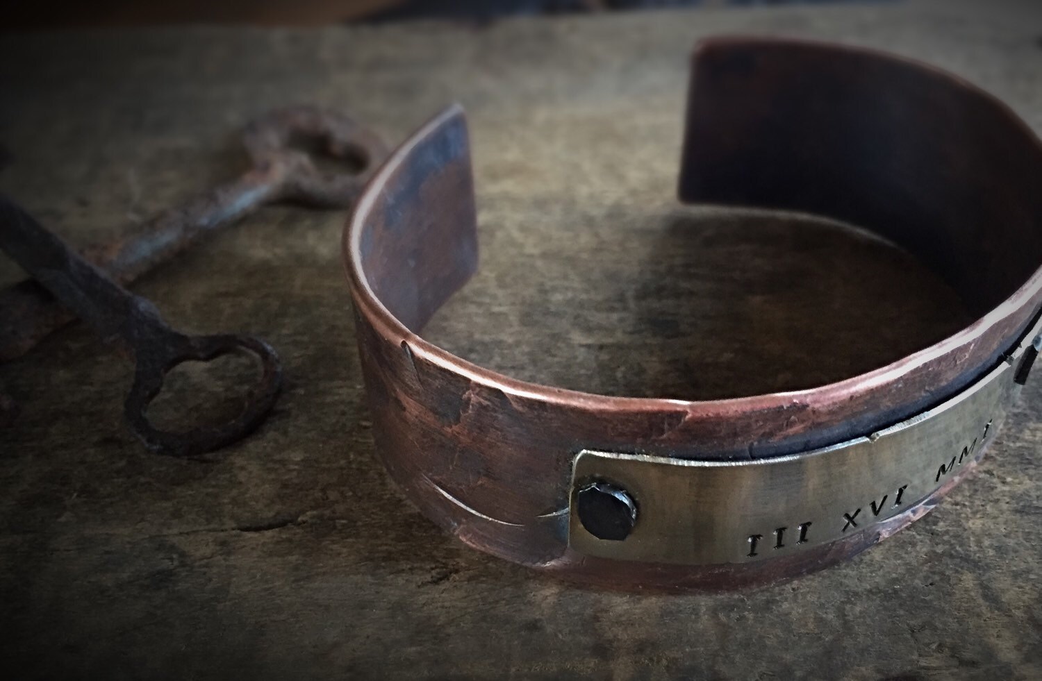 Personalized Copper Cuff Bracelet, Roman Numeral, Men's Jewelry - Etsy