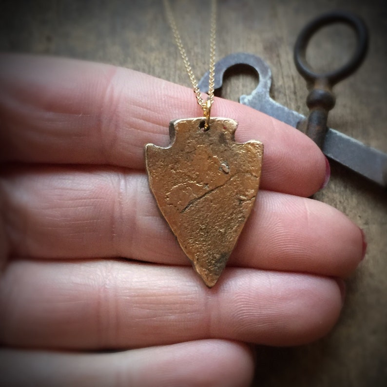 Gold Arrowhead Necklace Handmade Rustic Bronze Pendant - Etsy