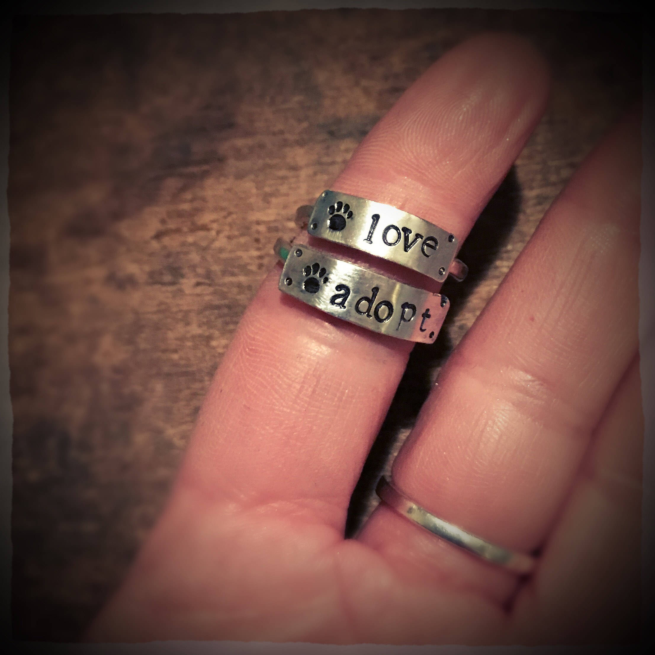 Pet Name Ring With Pawprint Engraved Ring Personalized | Etsy