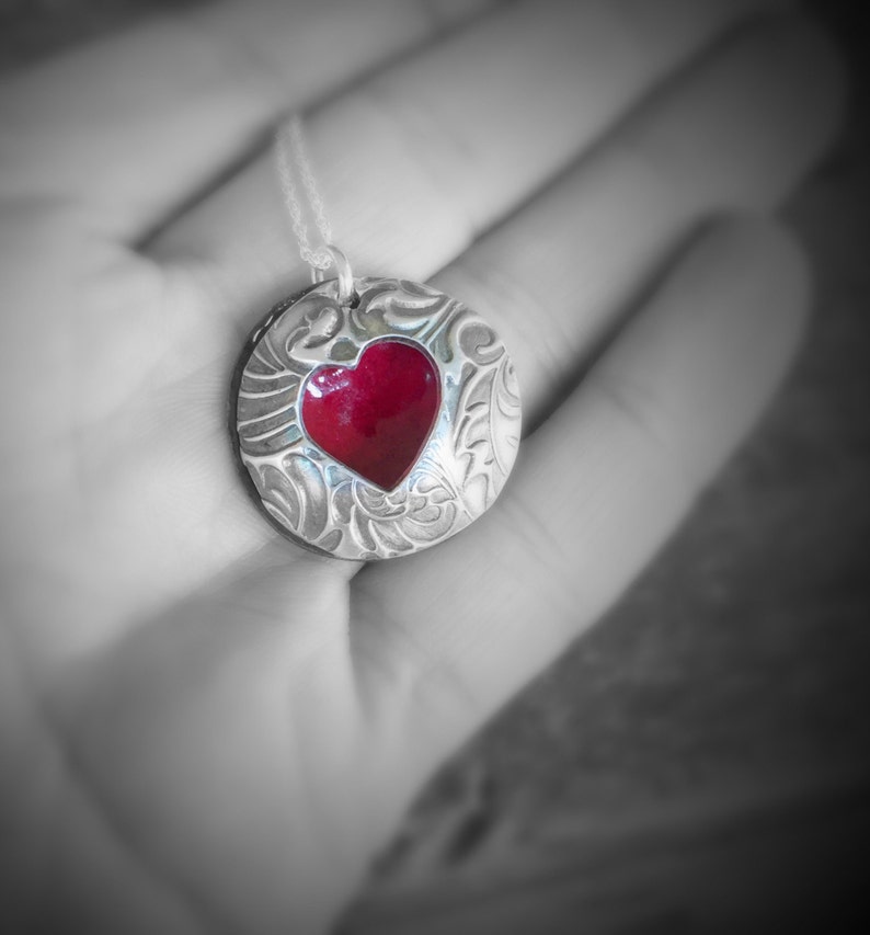 Silver Heart and Red Enamel Handmade Locket Cut Out Heart | Etsy