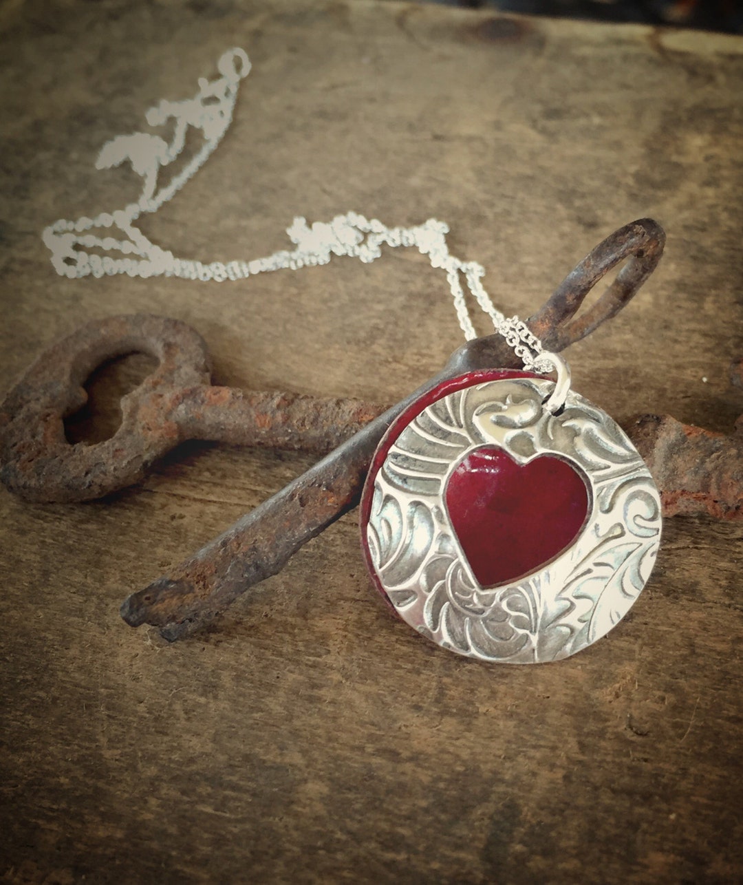 Silver Heart and Red Enamel Handmade Locket, Cut Out Heart With ...