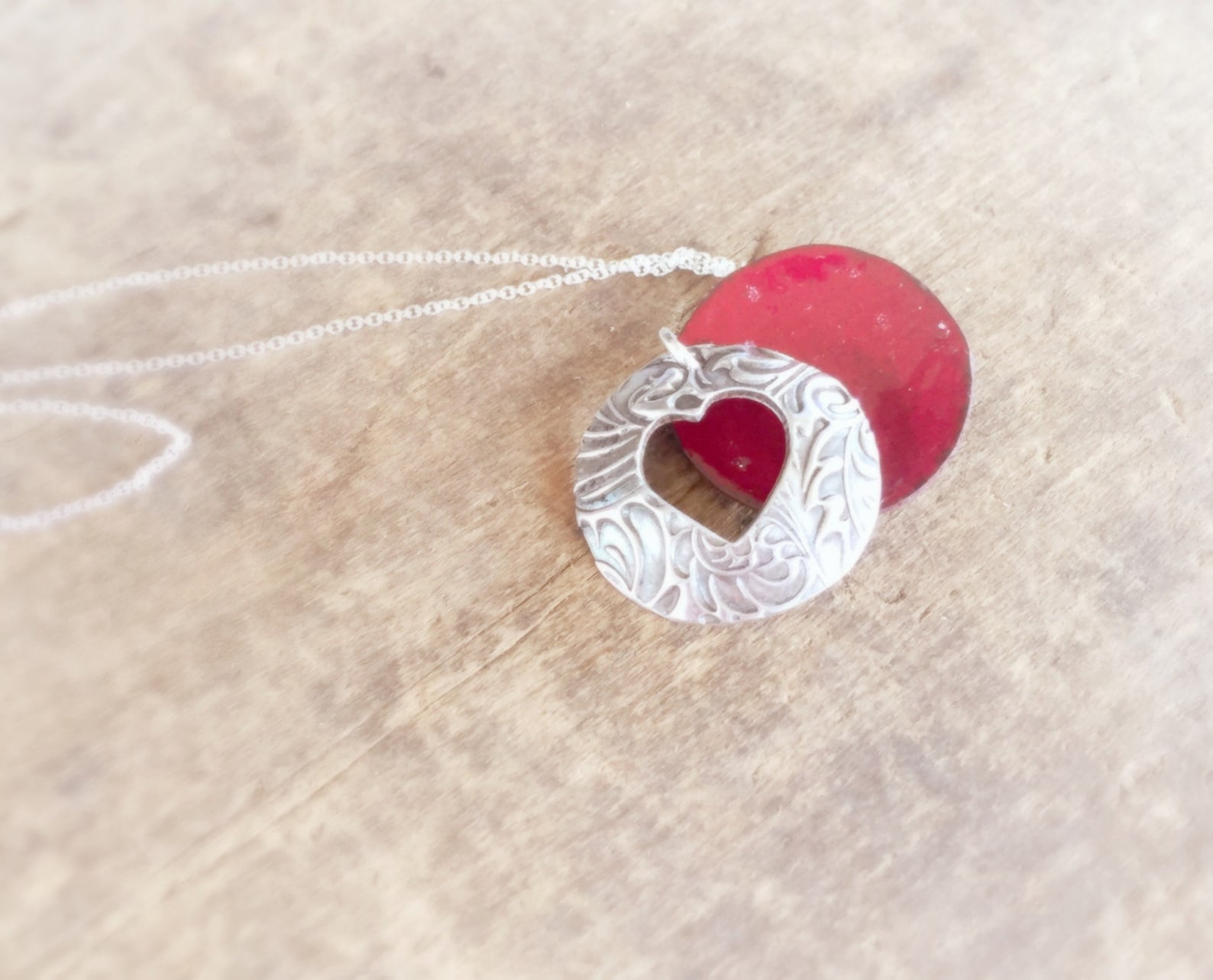 Silver Heart and Red Enamel Handmade Locket Cut Out Heart - Etsy