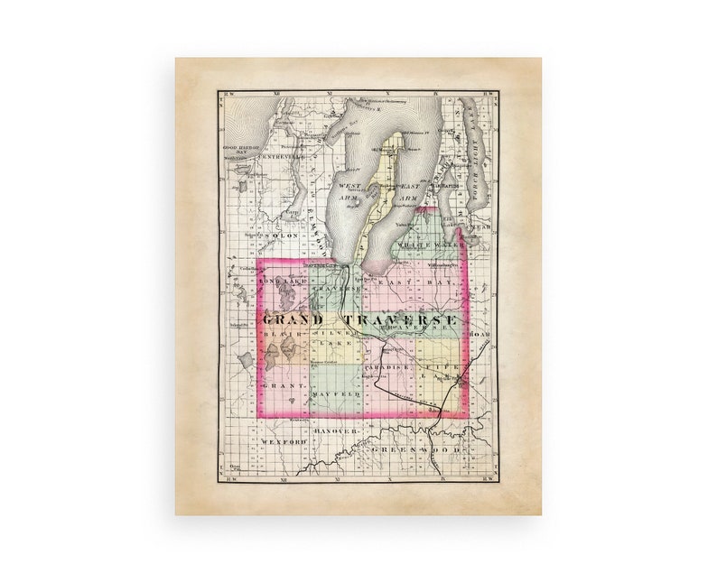 Grand Traverse County Michigan Map Art - Etsy