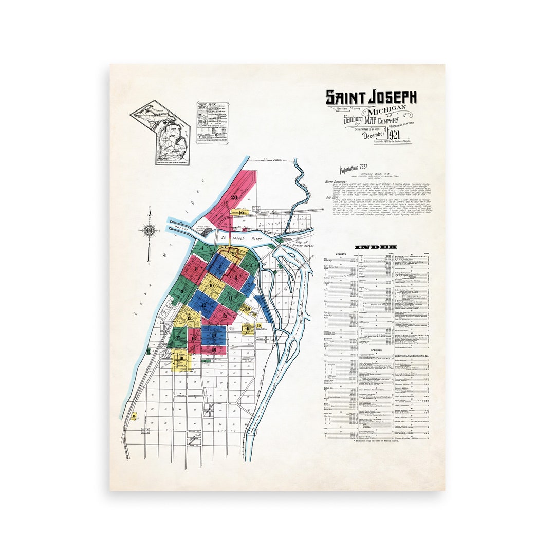 St Joseph Michigan Map Art - Etsy