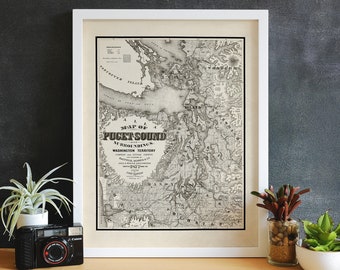 Puget Sound Seattle Nautical Chart Map 1959 Dark Blue DIGITAL PRINT 16 ...