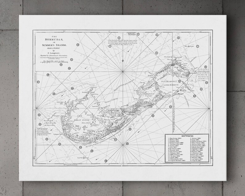 Bermuda Shipwreck Map Art - Etsy