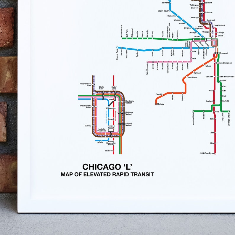 Chicago CTA Map CTA Art Print CTA Poster Chicago Wall Art | Etsy