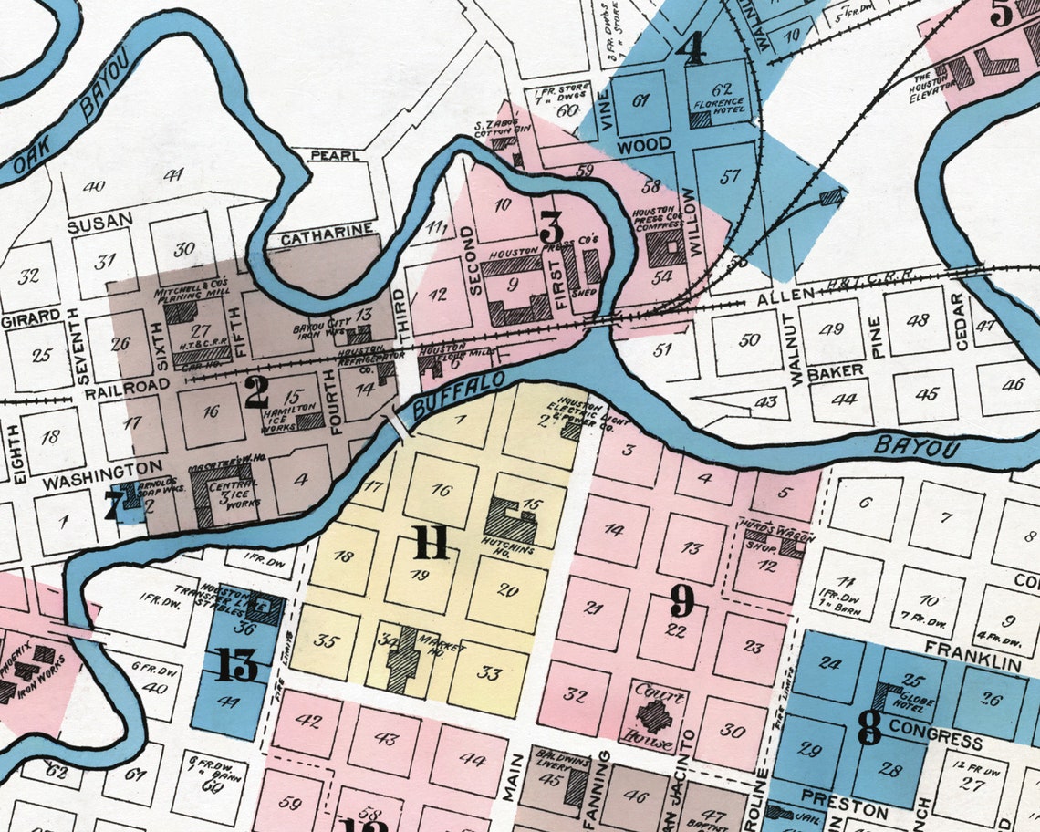 Houston Texas Map 1885 - Etsy