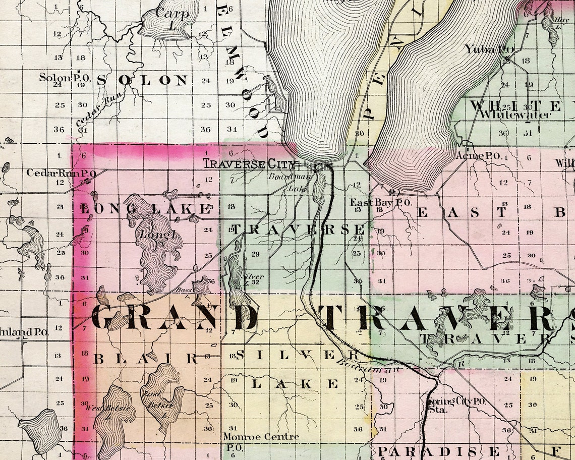 Grand Traverse County Michigan Map Art - Etsy