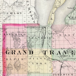 Grand Traverse County Michigan Map Art - Etsy