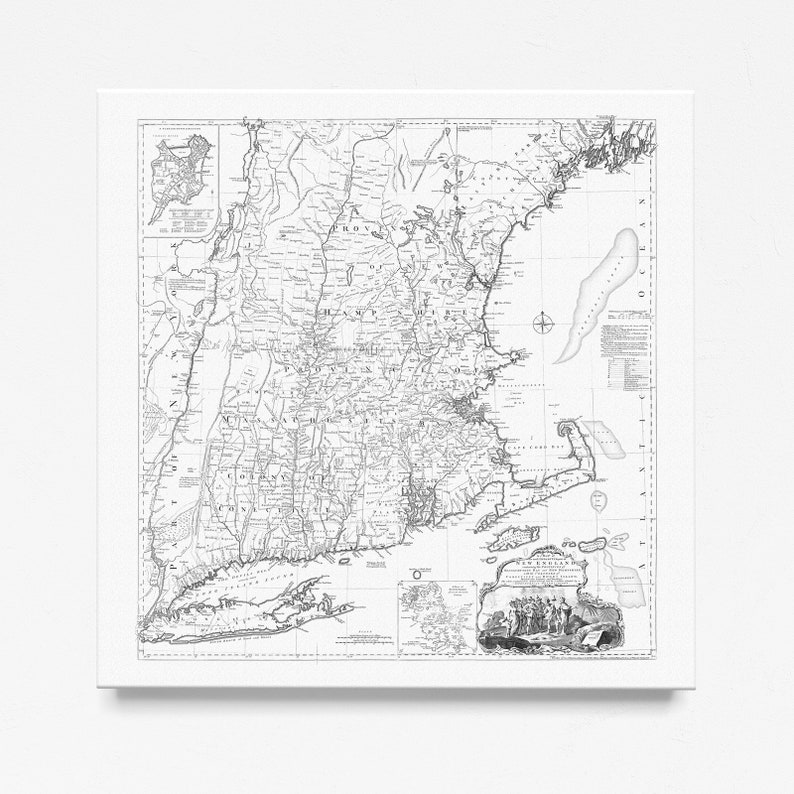 Vintage New England Map Art - Etsy
