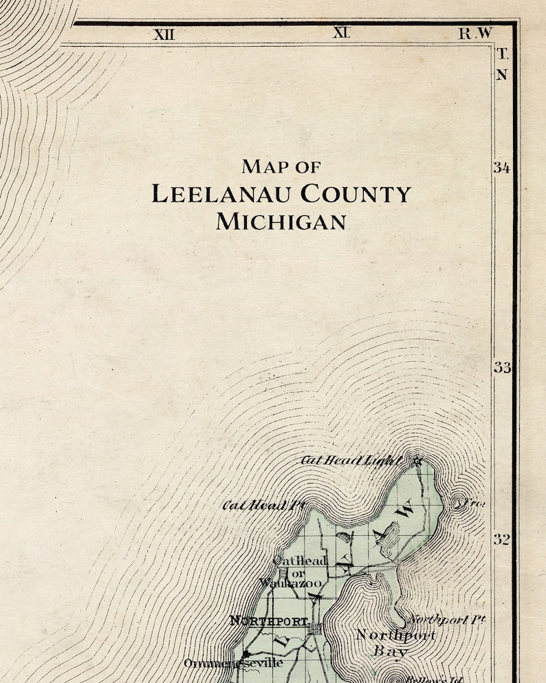 Vintage Leelanau County Michigan Map | Etsy
