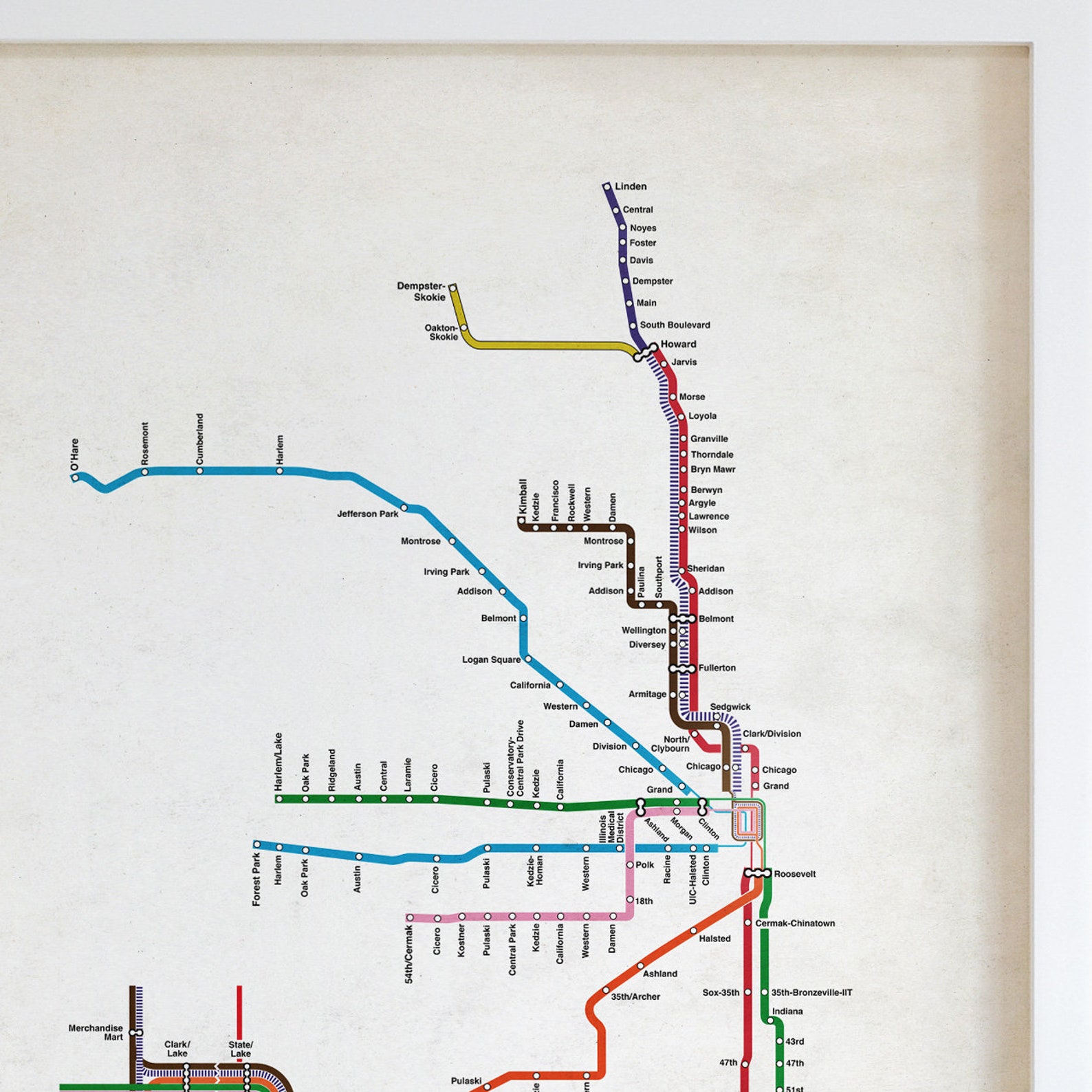 Chicago CTA Map CTA Art Print CTA Poster Chicago Wall Art | Etsy