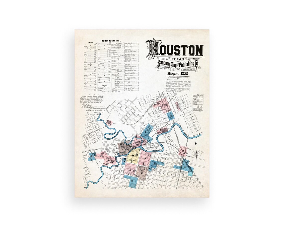 Houston Texas Map 1885 - Etsy