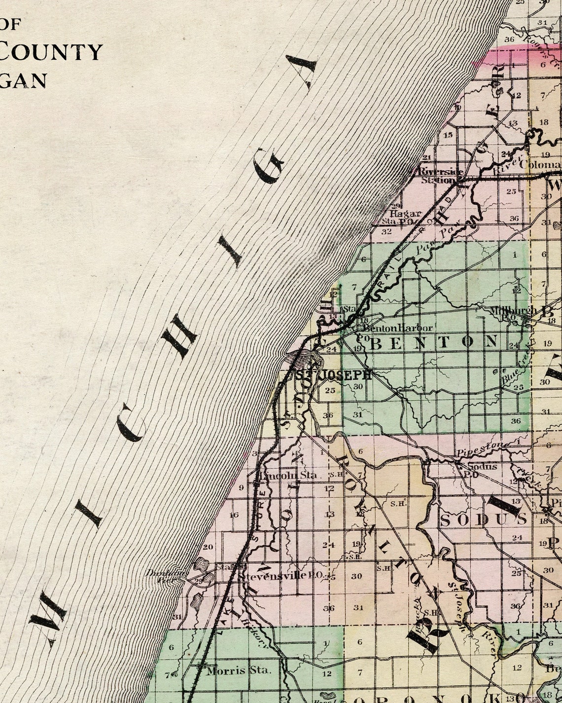 Vintage Berrien County Michigan Map New Buffalo Three Oaks - Etsy
