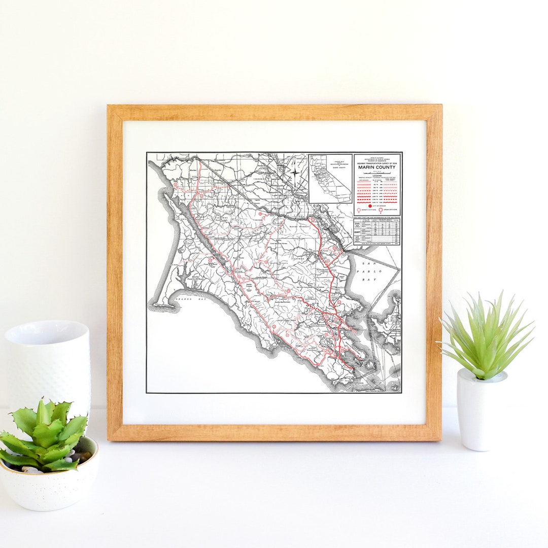 Marin County California Map Art - Etsy