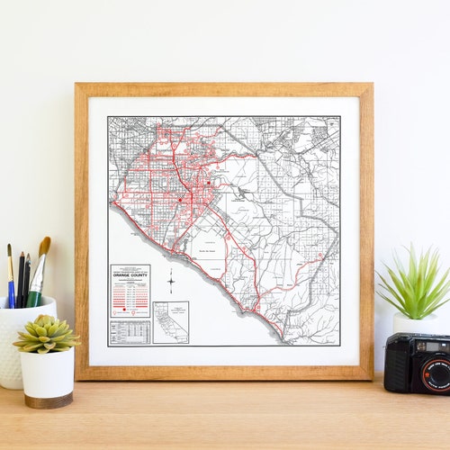 Orange County Map Art Poster Print Black and White - Etsy