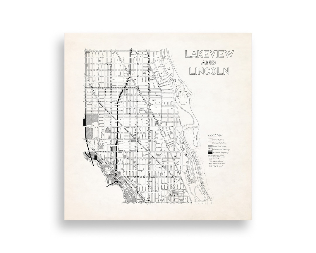 Lakeview & Lincoln Park Chicago Map - Etsy