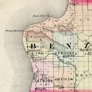 Vintage Benzie County & Manistee County Michigan Map Art - Etsy