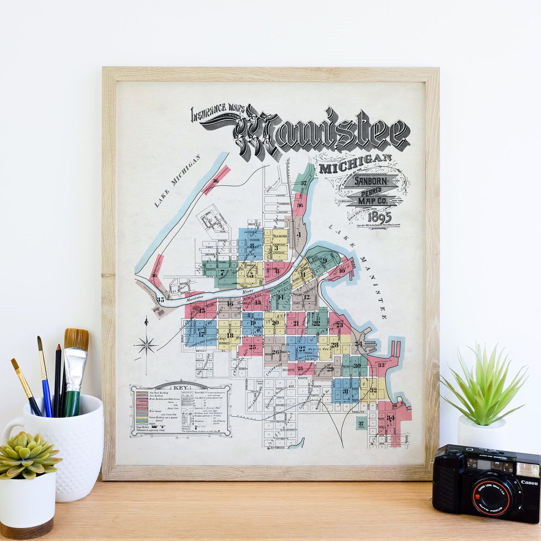 Manistee Michigan Map Art Print - Etsy