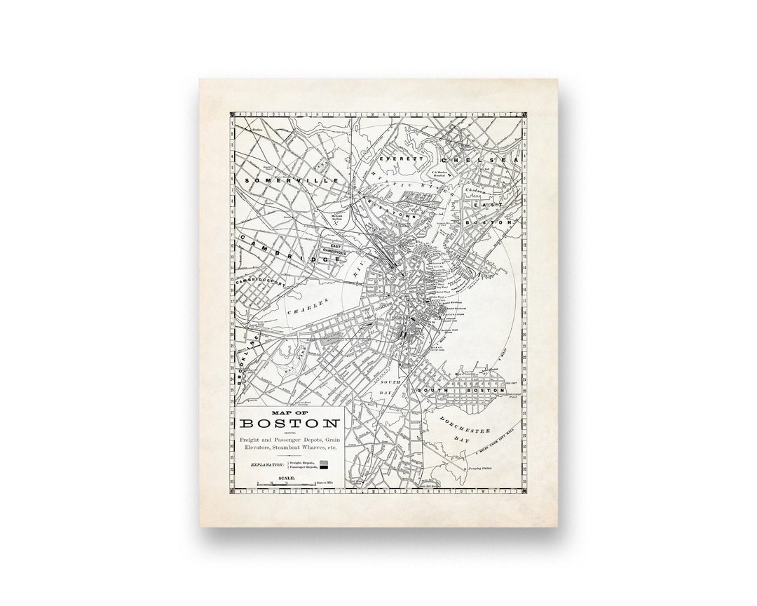 Vintage Boston Map Art - Etsy