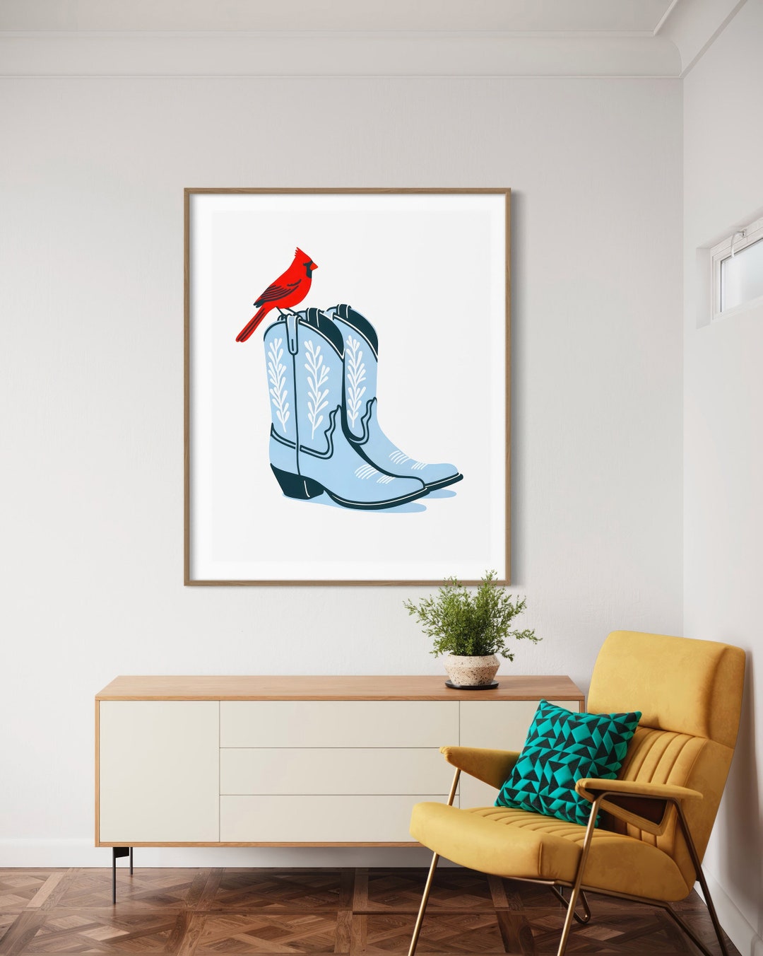 Cardinal & Cowboy Boots Illustration - Etsy
