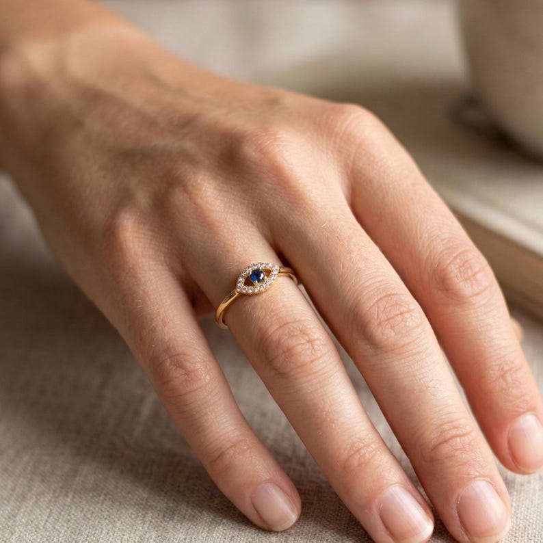 Evil Eye Ring, 925 Sterling Silver, Dainty CZ Protection Jewelry - Etsy