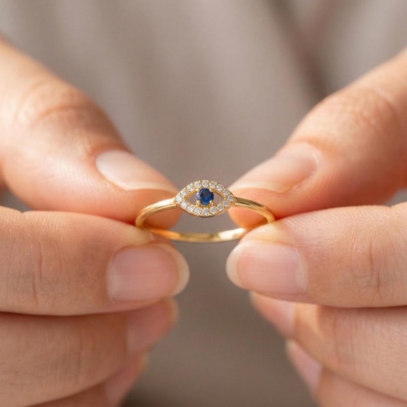 Evil Eye Ring, 925 Sterling Silver, Dainty CZ Protection Jewelry - Etsy