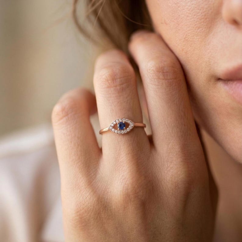 Evil Eye Ring, 925 Sterling Silver, Dainty CZ Protection Jewelry - Etsy