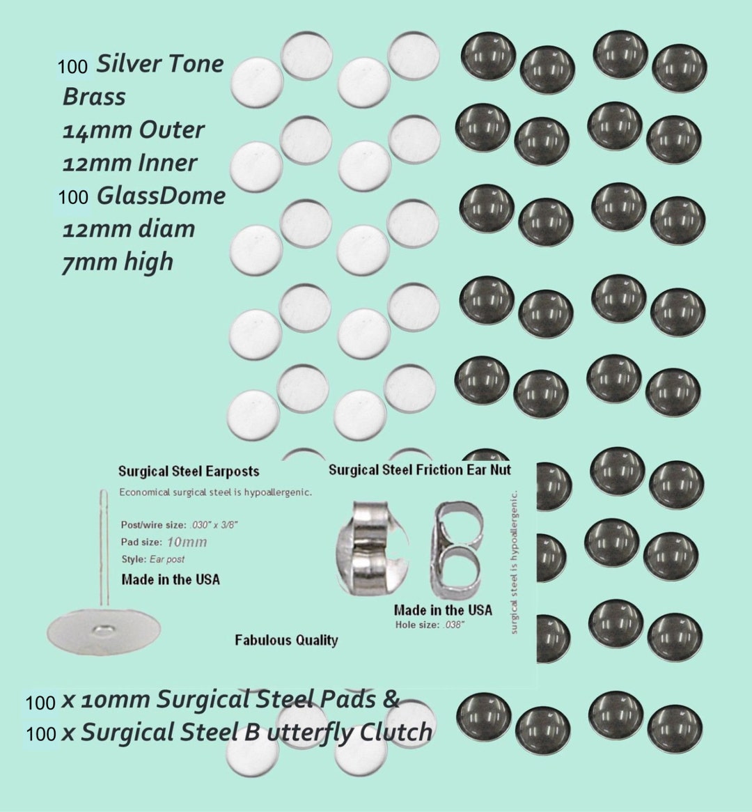 Stud Earrings DIY Refill KIT: Glass Cabochon Surgical Steel Earrings ...