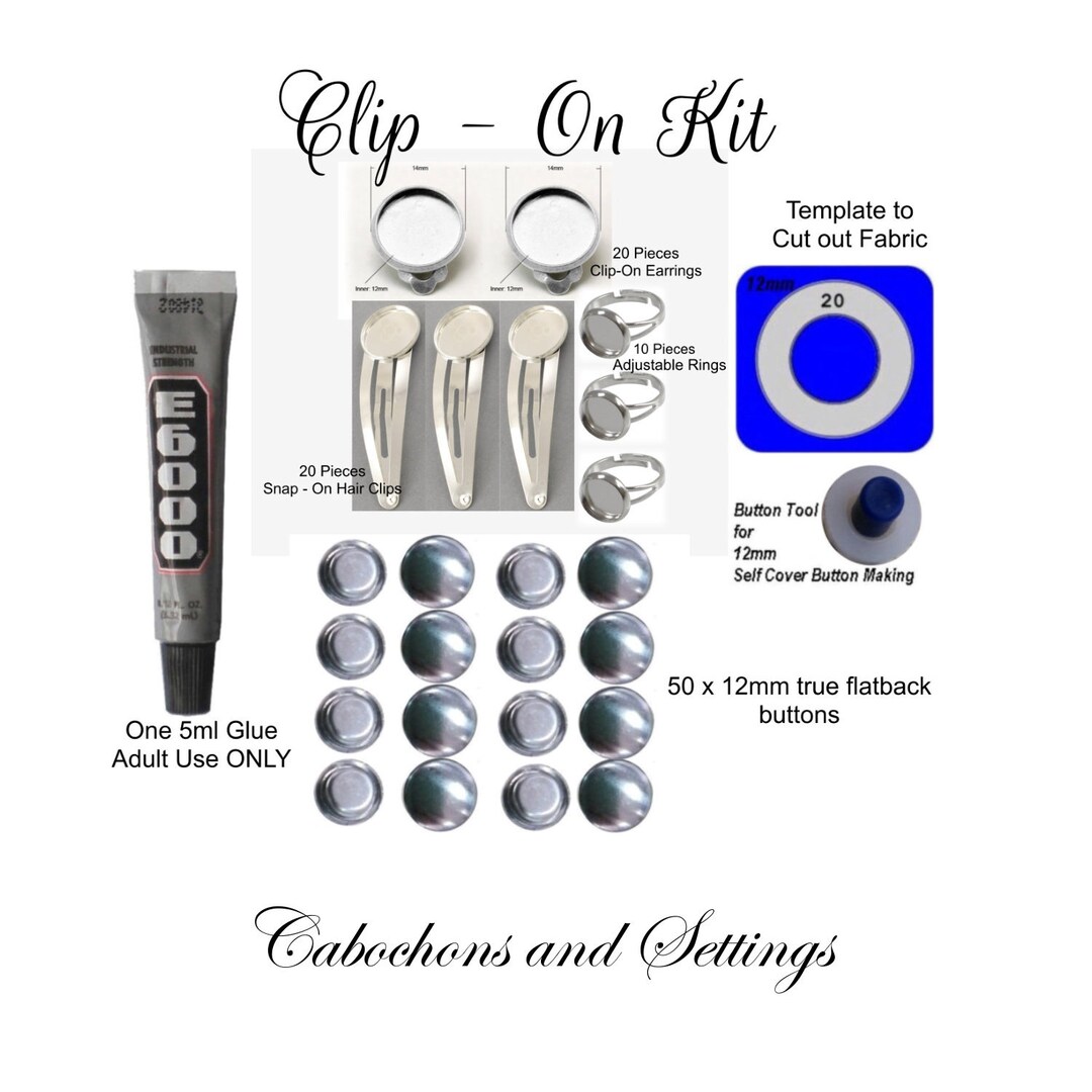 12mm Clip-on Kit Rings Hairclips & Clipon Earrings. DIY 50 Self Cover ...