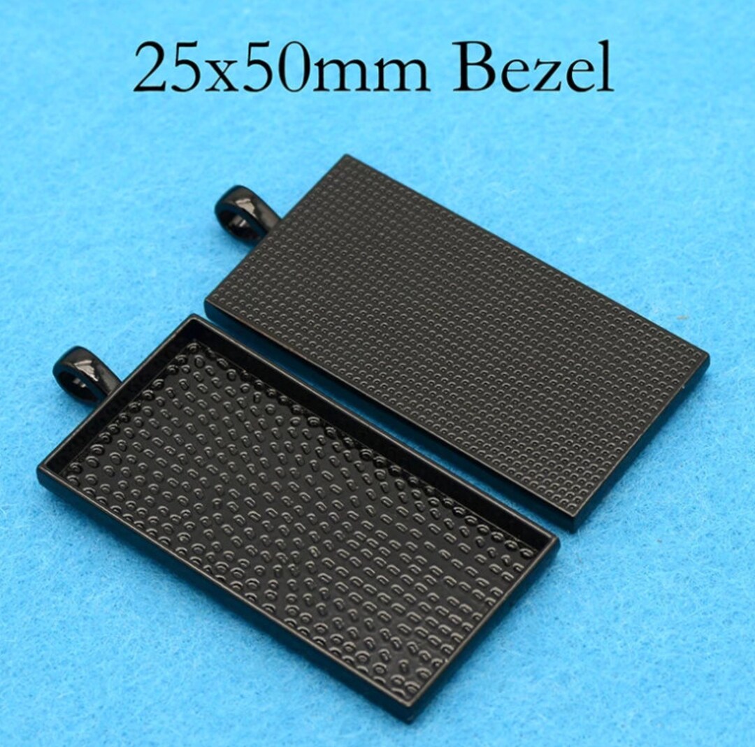 Rectangle 50mm X 25mm Inner Bezel Pendant Settings DIY Black Opt ...