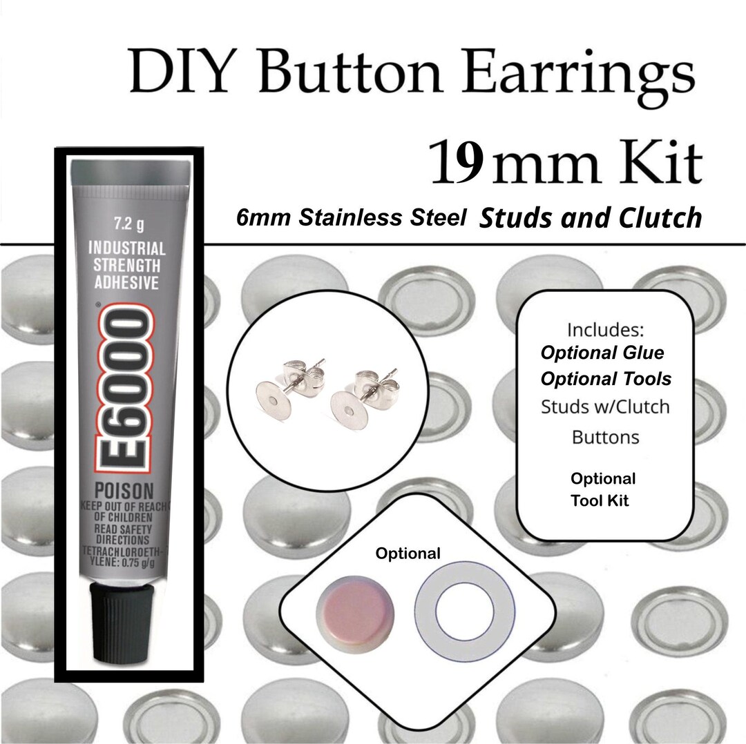 19mm Earring Kit Fabric Self Cover Button DIY KIT Stud Stainless Steel ...