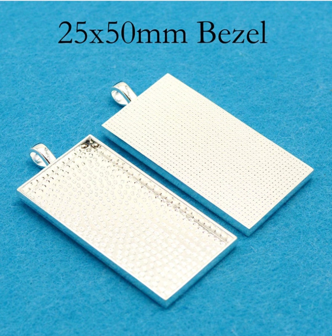 Rectangle 50mm X 25mm Inner Bezel Pendant Settings DIY Shiny Silver Opt ...