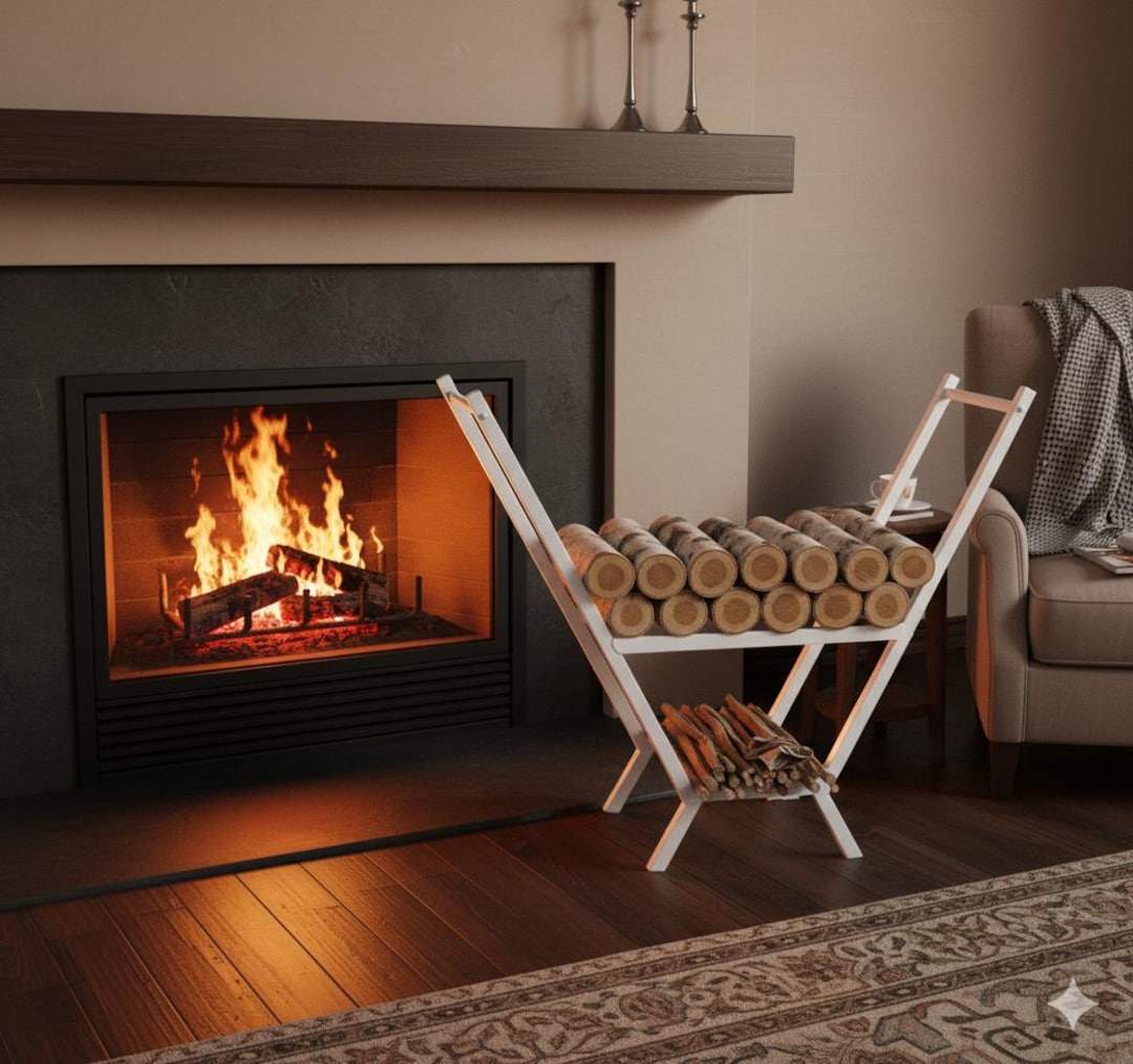 Modern X-shape Steel Firewood Rack – Indoor Log Holder With Kindling ...