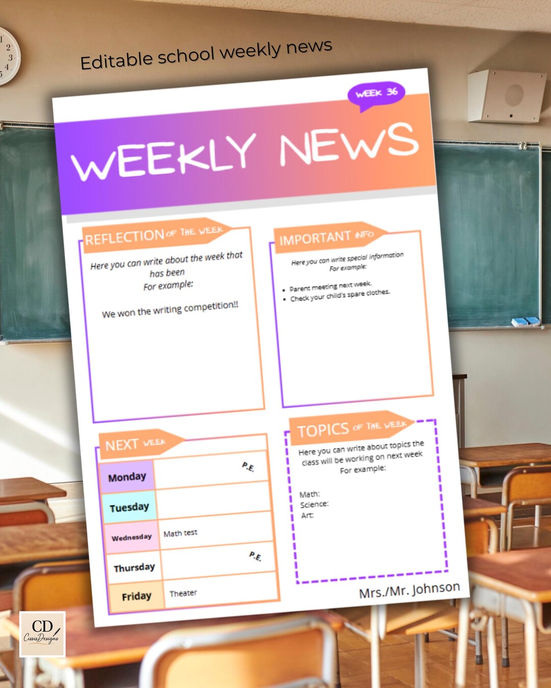 School Newsletter • Editable Teacher Template • Classroom News Update ...