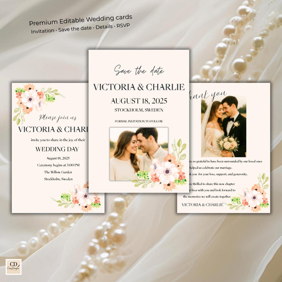 Editable Pastel Floral Wedding Cards – Invitation Set - Etsy