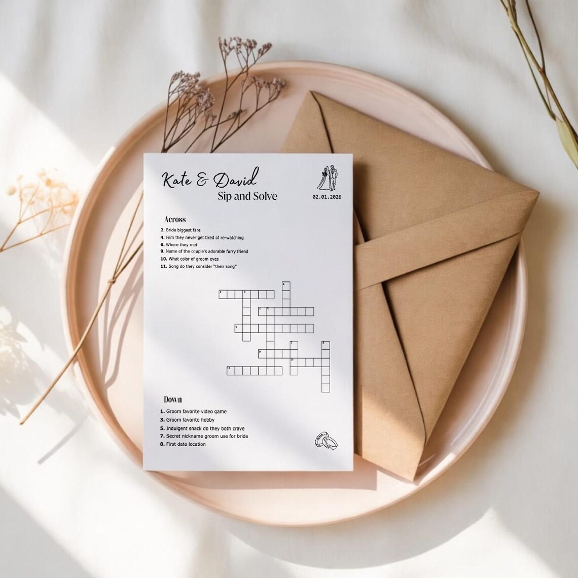 Custom Wedding Crossword Puzzle | Sip & Solve Wedding Table Games ...