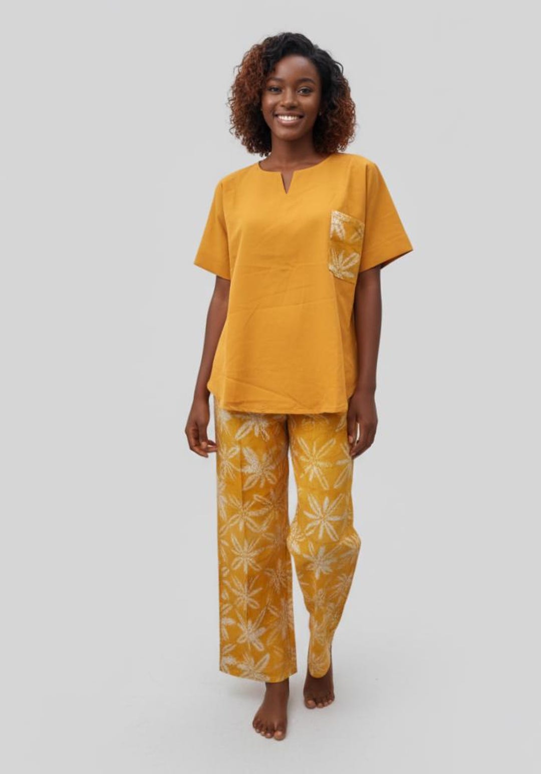 Notch Neck Tunic and Leaf Print Wide-leg Pants Co-ord - Etsy