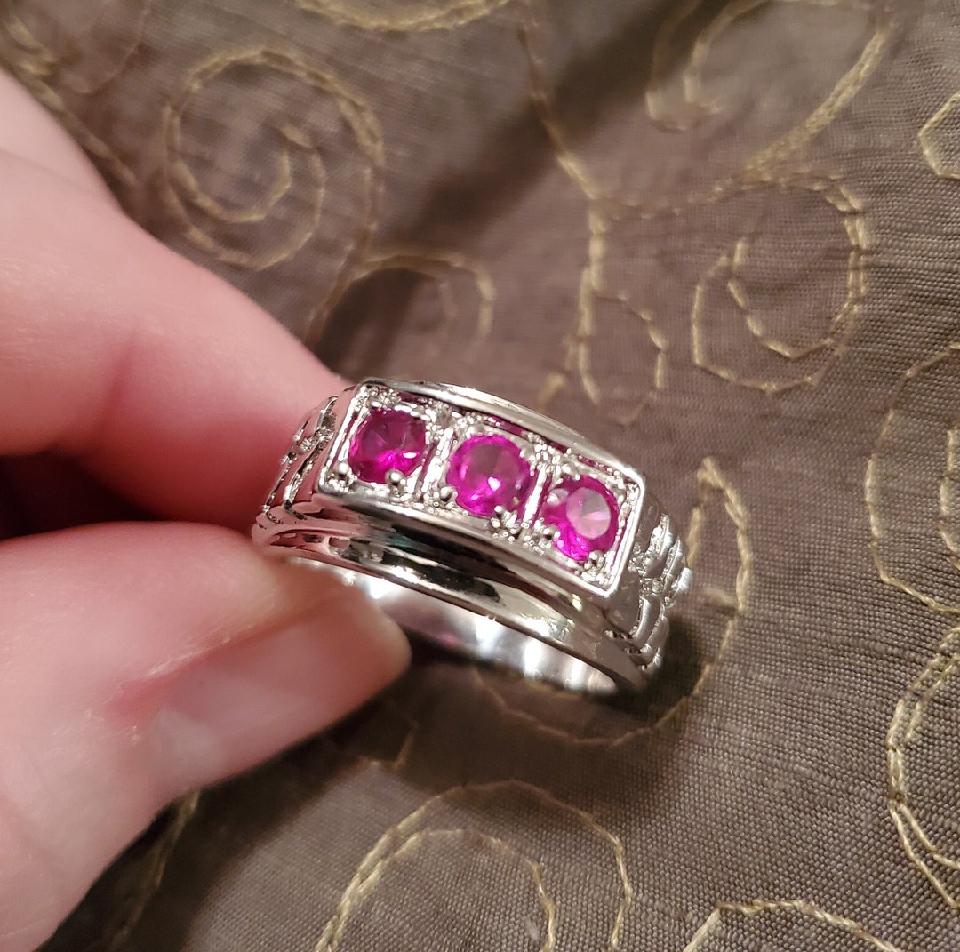 Vintage Faux Ruby Ring, Size 9.75 Ring, Silver Tone Ring, Vintage Mens ...